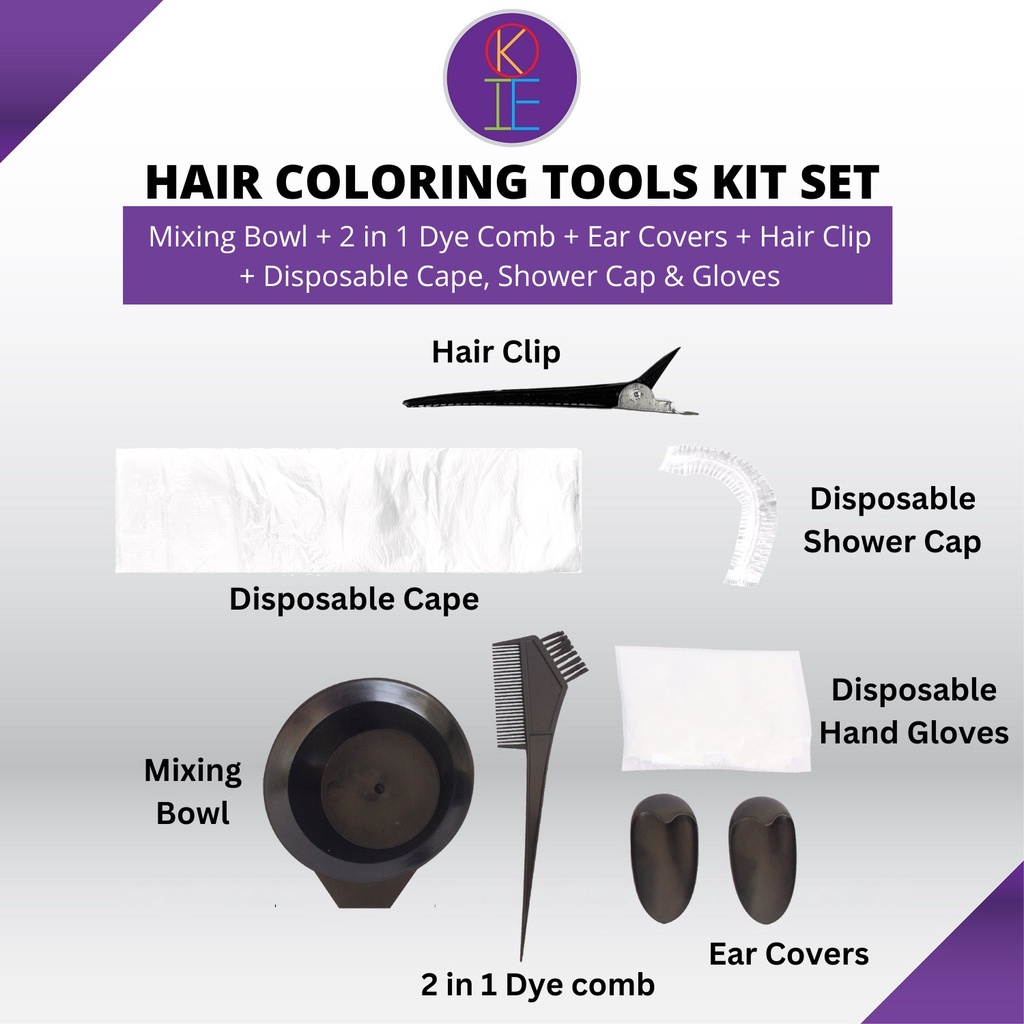 Hair Coloring Tools Kit Set (mixing bowl+2 in 1 dye comb+ear covers ...