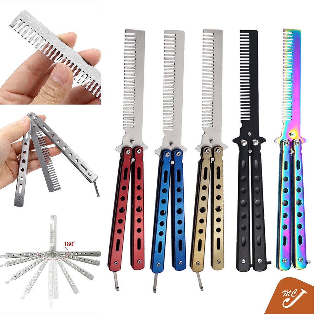 McJoden - BUTTERFLY KNIFE COMB Stainless Steel Hair Foldable Training ...