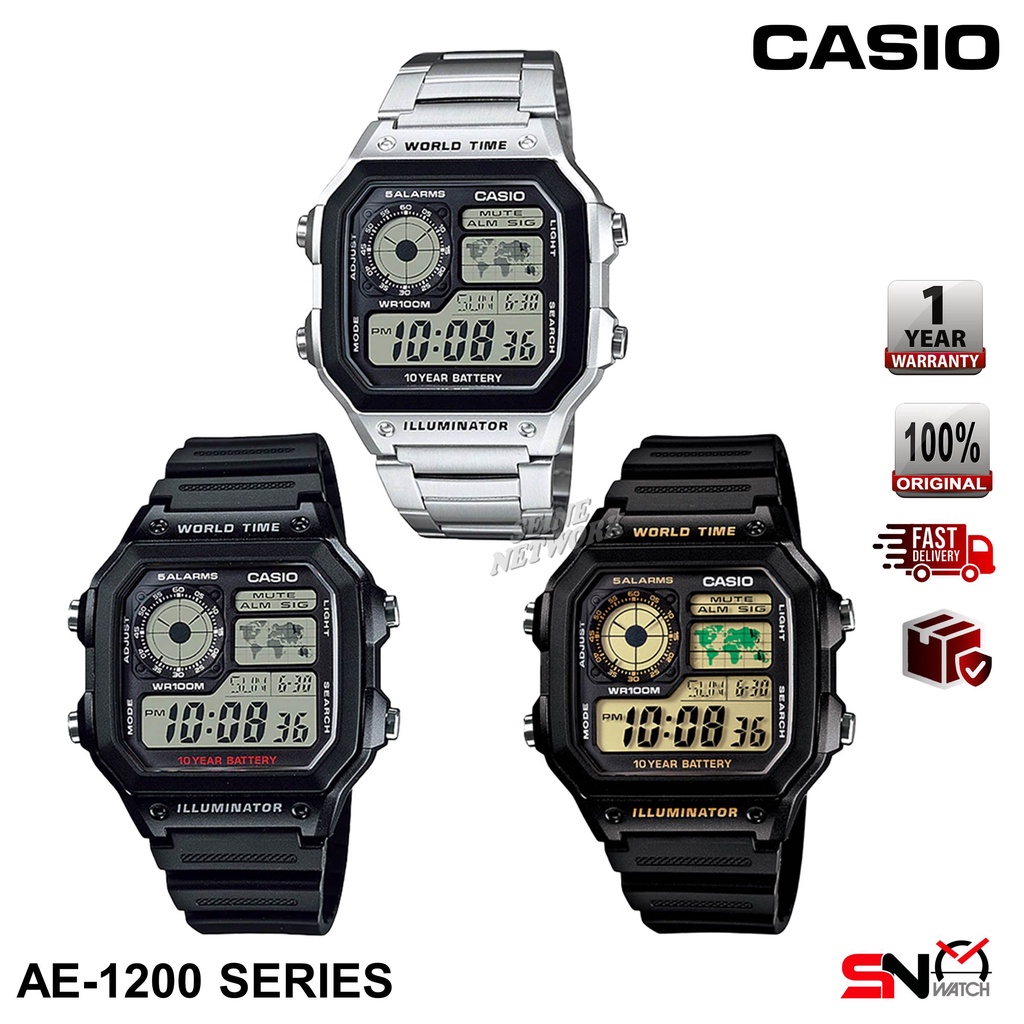Casio AE-1200WH AE-1200WHD 10-Year Battery Life Digital Men Sports Watch Jam Tangan Lelaki ...