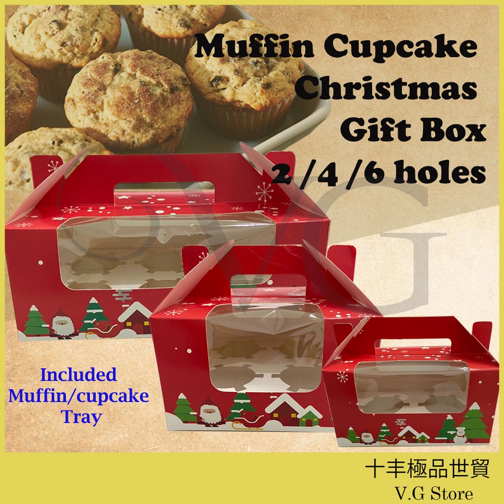 Christmas 2/4/6 Holes Cavity Cupcake Muffin Cake Packaging Box Cawan ...