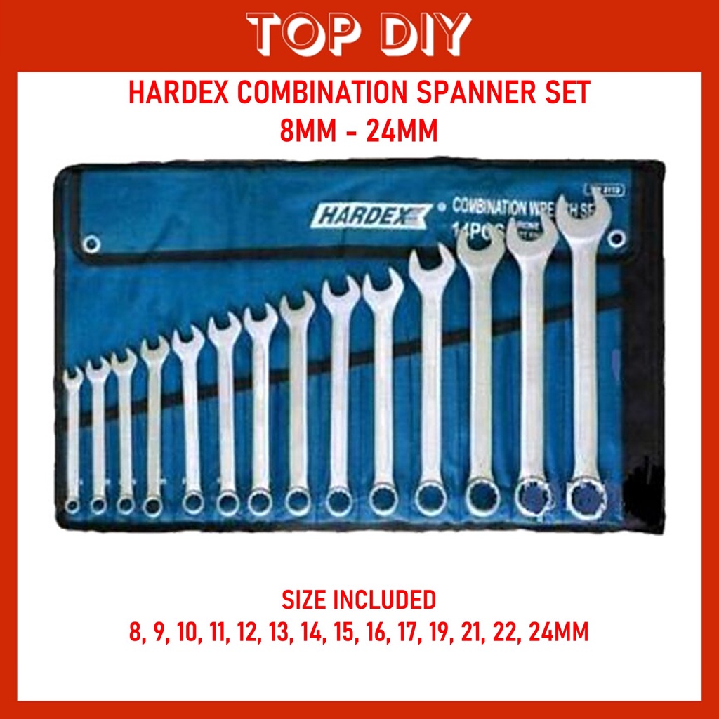 HARDEX COMBINATION SPANNER SET 8MM - 24MM COMEN AND RING14PCS 1 SET ...