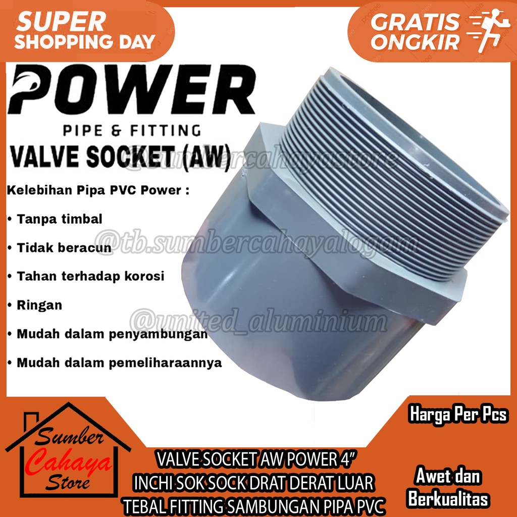 SOK SOCKET OUTSIDE DRAT VALVE SOCKET 4" INCH AW POWER THICK FITTING ...