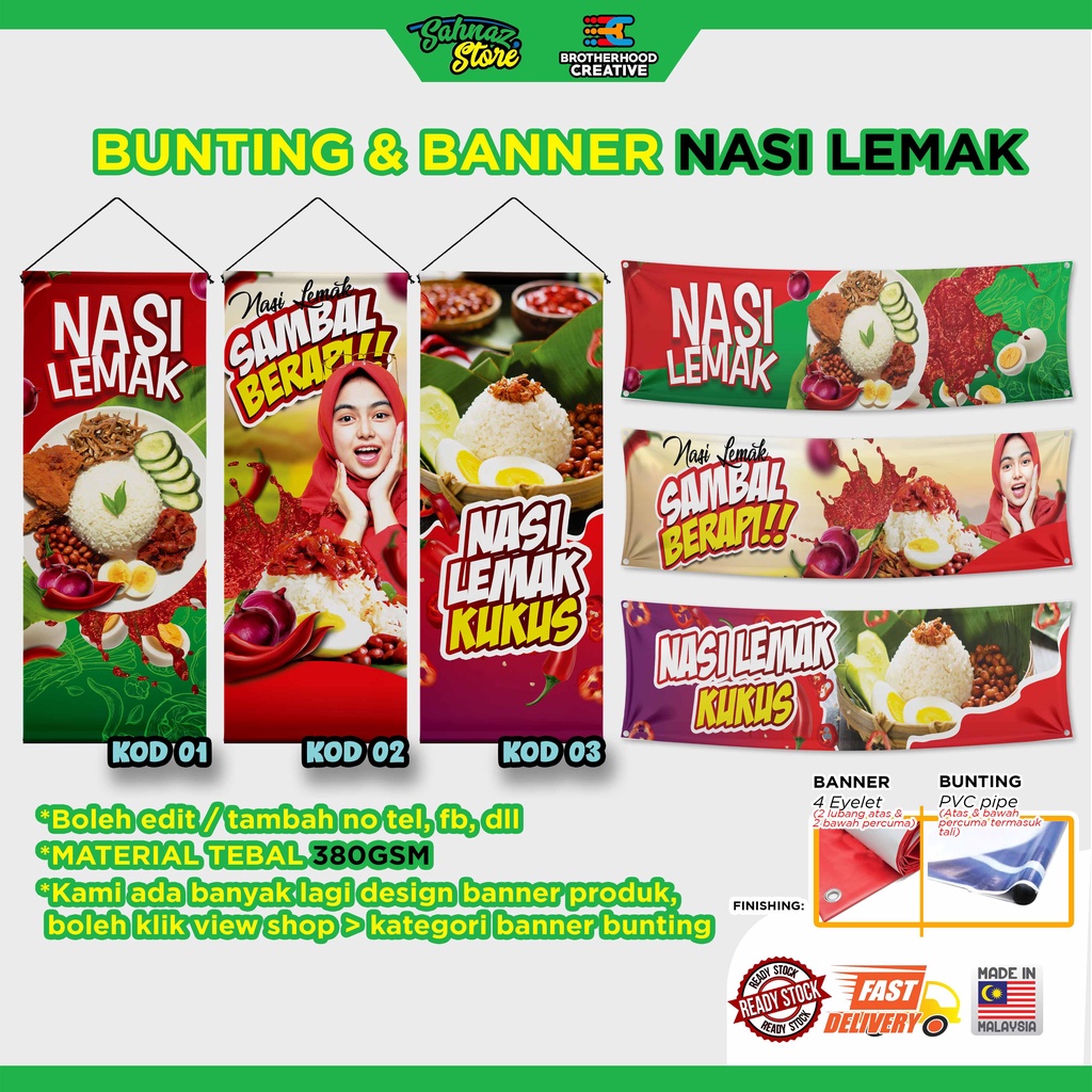 Bunting & Banner Nasi Lemak 3pilihan Readymade design ~ #BannerMurah # ...