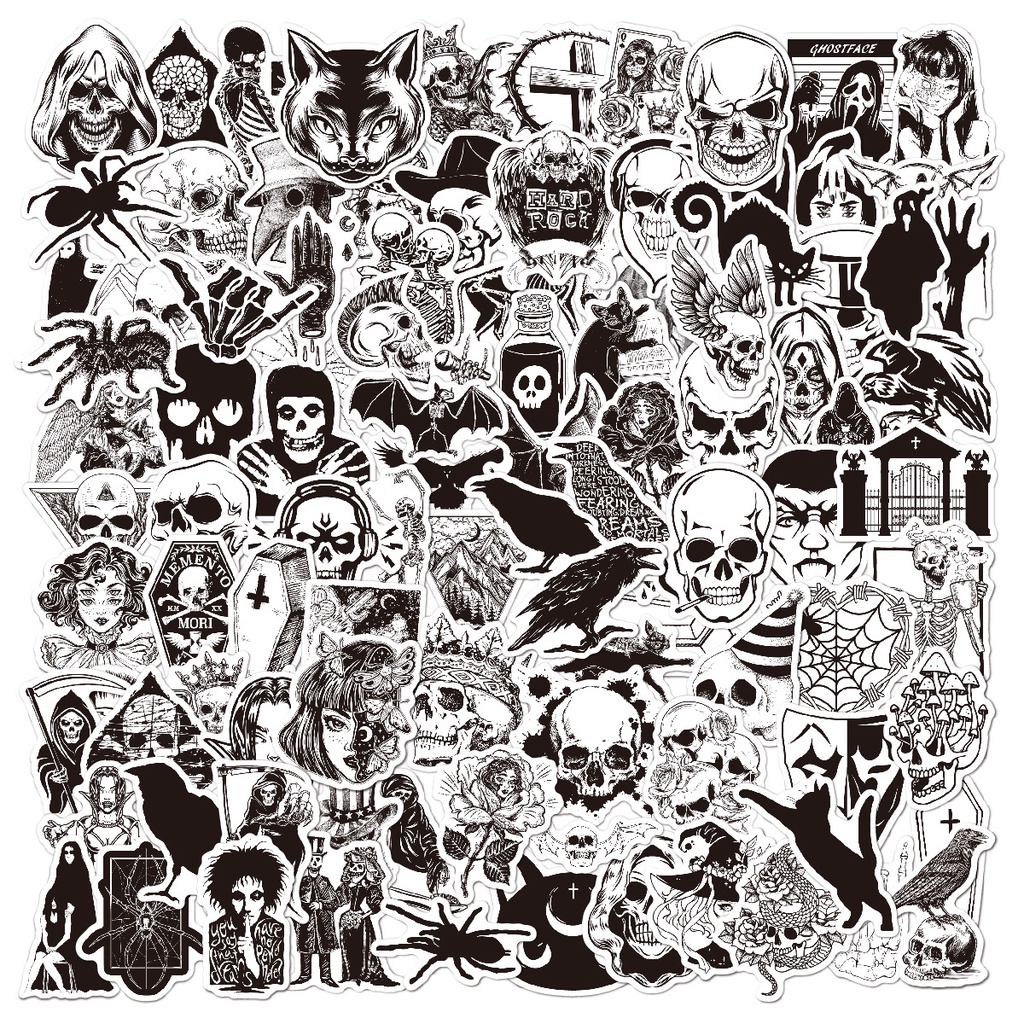 Gothic Stickers, 50 Pcs Goth Vinyl Sticker Pack, Black and White DIY ...