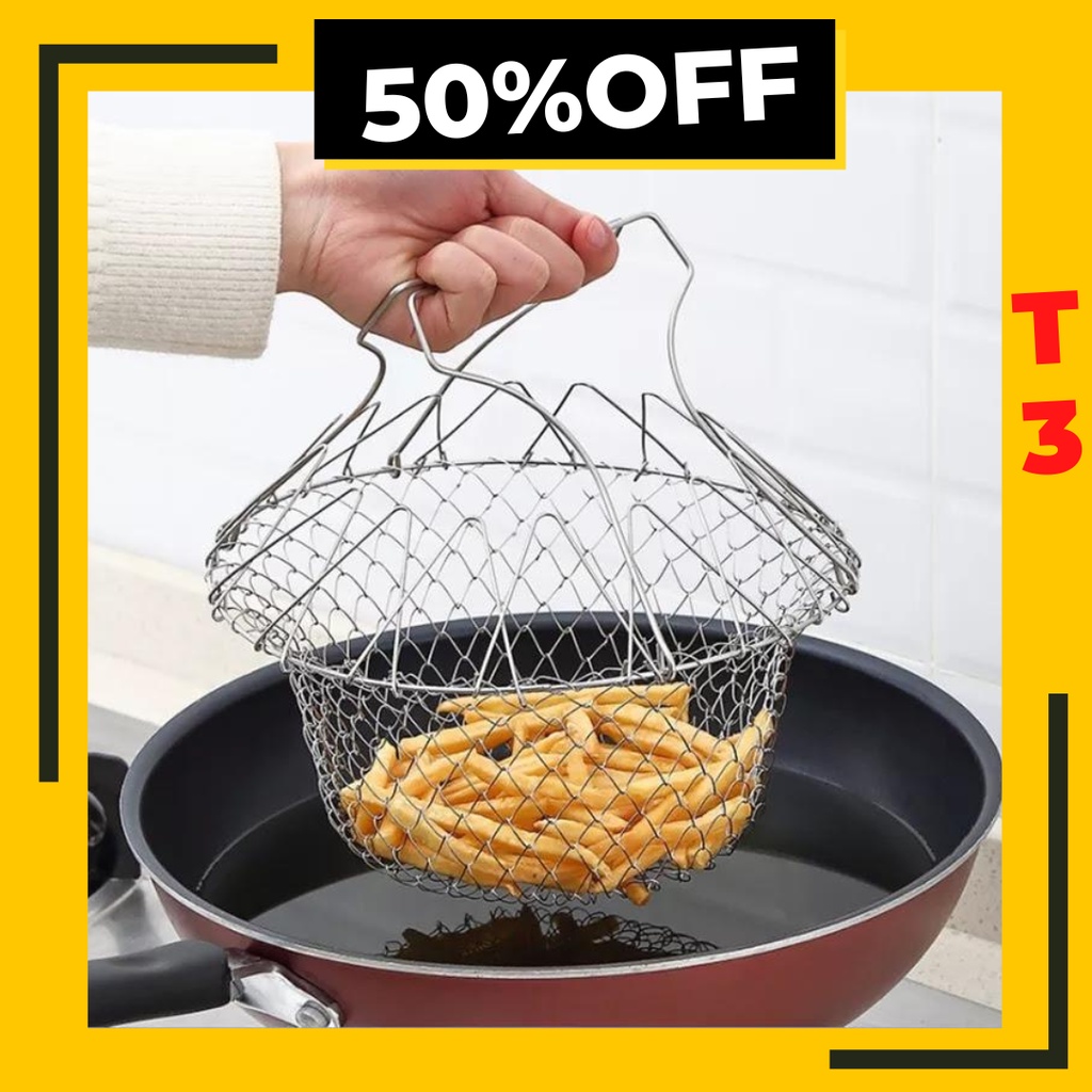 Stainless Steel Frying Basket Multifunction Foldable Steam Rinse Strain ...
