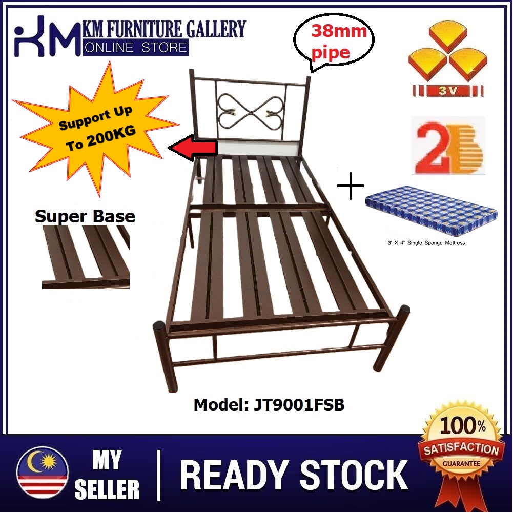 KM Furniture Gallery 3V/2B Single Metal Bed Frame Super Base Heavy Duty ...