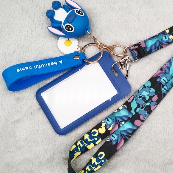 Cute Stitch ID Card Badge Holder with Neck Lanyard Phone Case Strap For ...