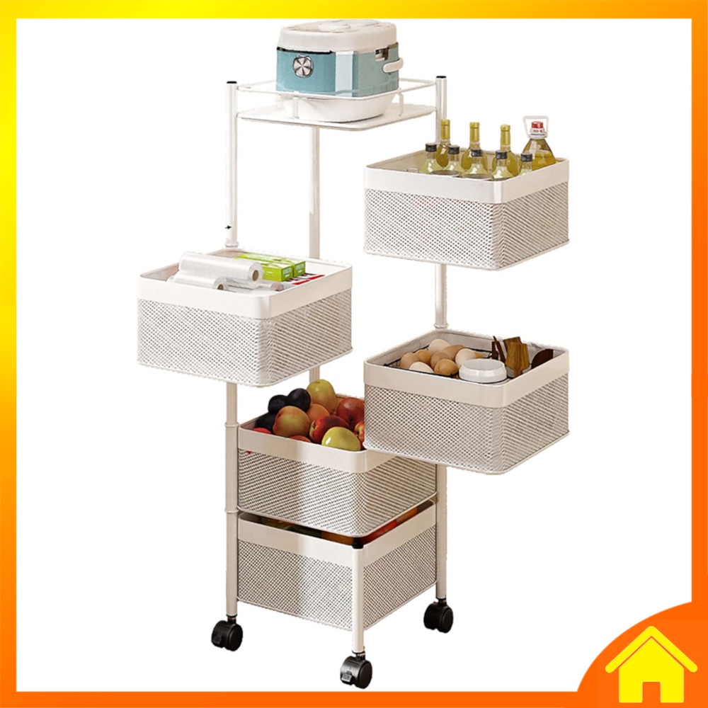 [OneHome] Rotating Storage Trolley Rack Wheels Laundry Kitchen Rice ...