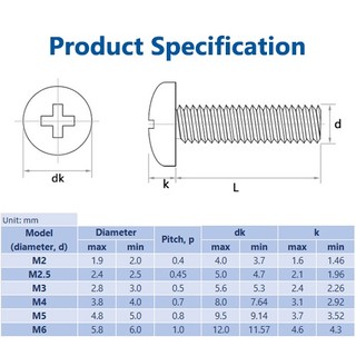 M3 M4 M5 M6 Screw Pan Head Phillips 304 Stainless Steel GB818 Skru ...