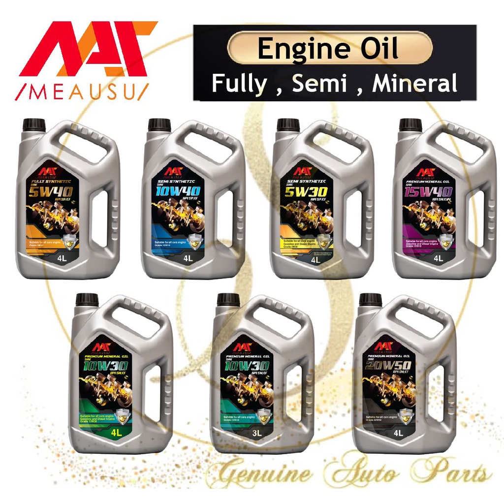 ( 100% ORIGINAL ) MEAUSU PREMIUM ENGINE OIL 5W40 10W40 5W30 15W40 10W30 20W50 (4L) 10W30 (3L ...
