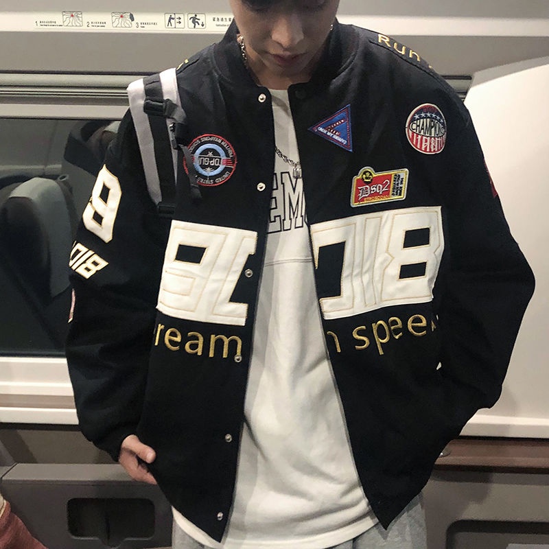 Embroidered American Racing Jackets Men's Oversize Hiphop High Street ...