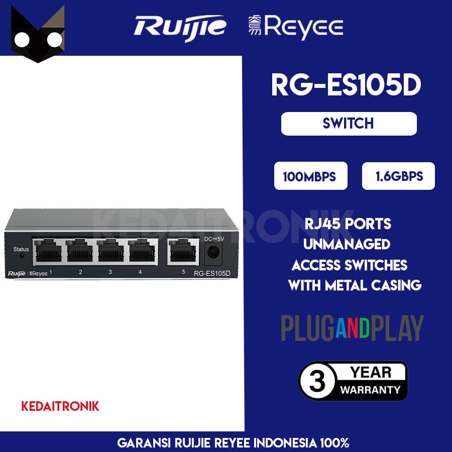 Ruijie RG-ES105D 5 Port 10/100 Metal Case Unmanaged Switch | Shopee Malaysia