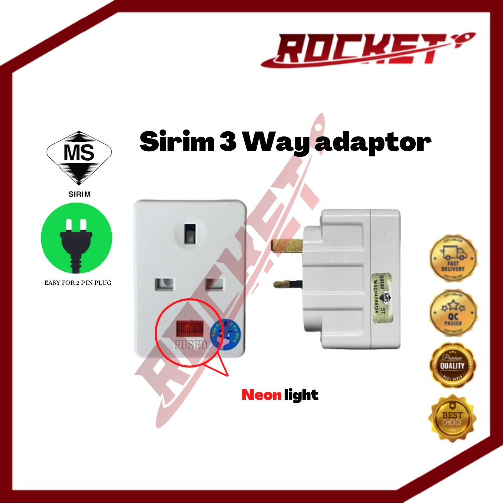 High quality 3 Way Adaptor Extension Socket with Neon Light SIRIM ...