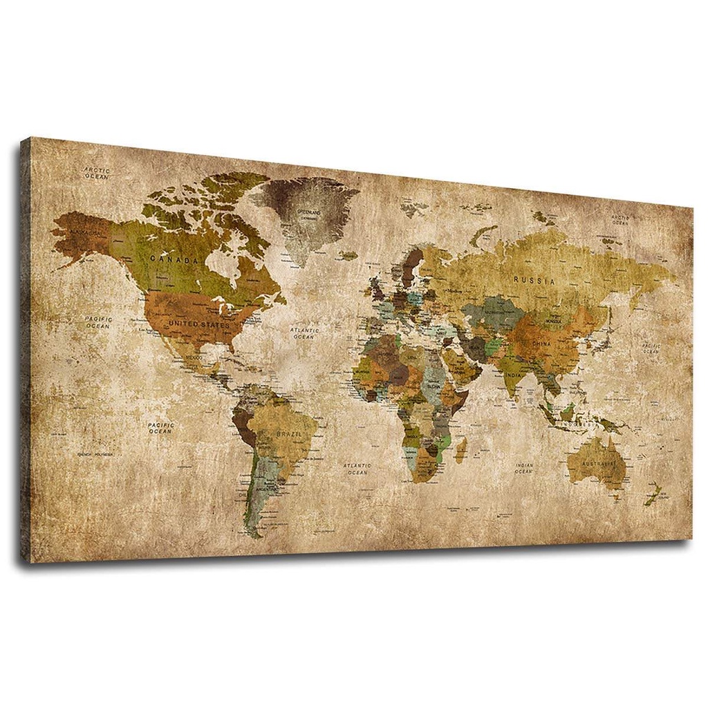 Vintage_World_Map_Canvas_Wall_Art_Picture_Antiqued_Map_of_The_World ...