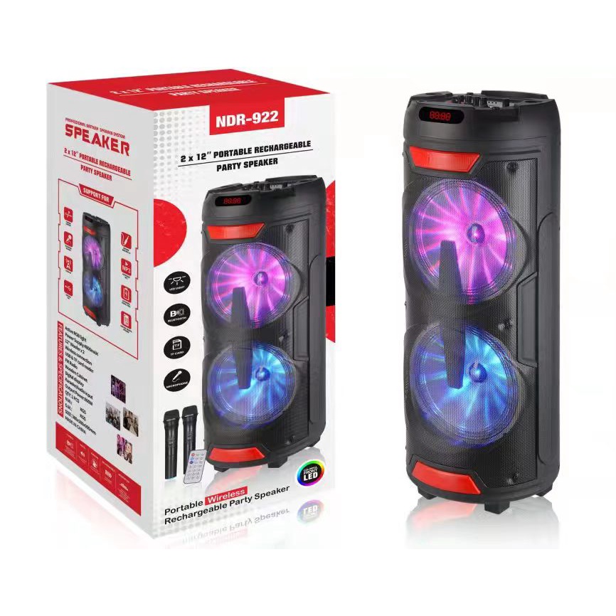 PORTABLE RECHARGEABLE PARTY BLUETOOTH SPEAKER WITH 2 WIRELESS MIC AND CONTROL NDR-922 | Shopee ...