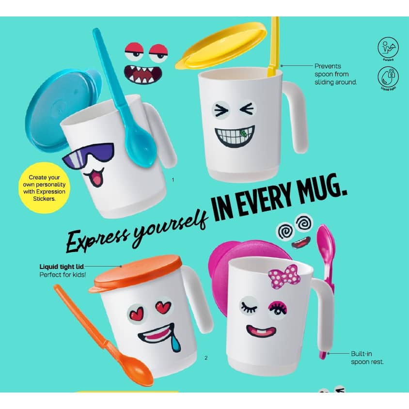 PROMOTION!! Tupperware Illumina Mugs Smiley Cute Face (1) 350ml with ...