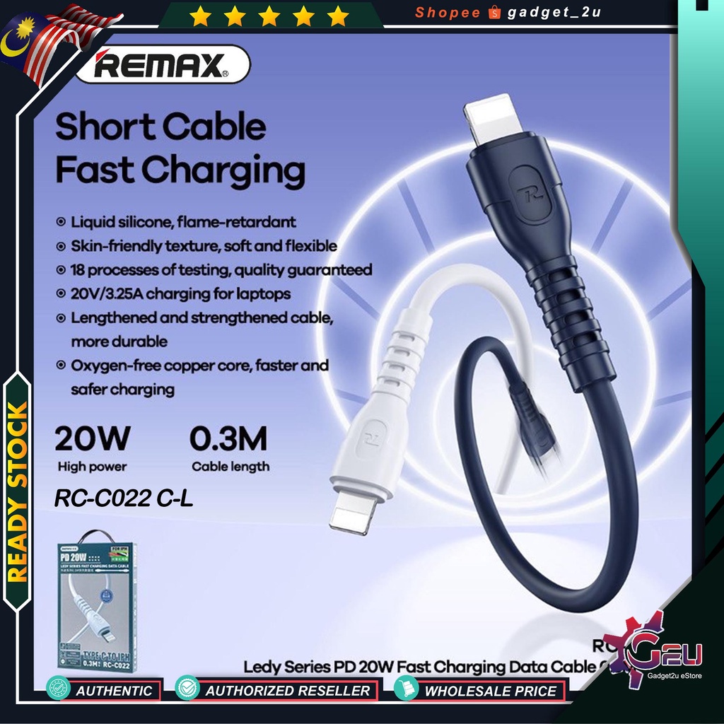 Original Remax RC-C022C-L Ledy Series Type-C to iP Fast Charging 20W 0.3M Data Cable | Shopee ...