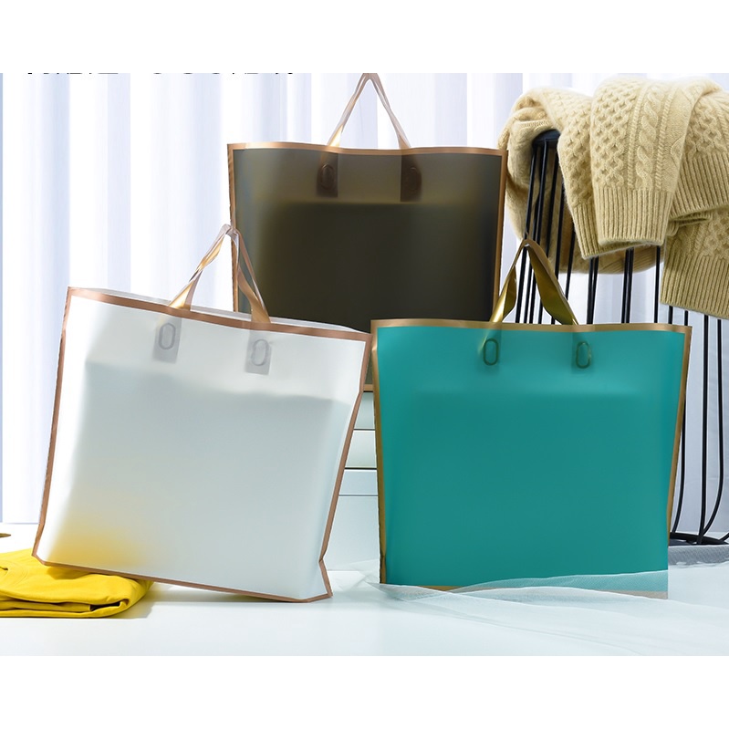 (50pcs)Gold Frame Plain Color Handle Plastic bag Cosmetic Packaging Bag ...