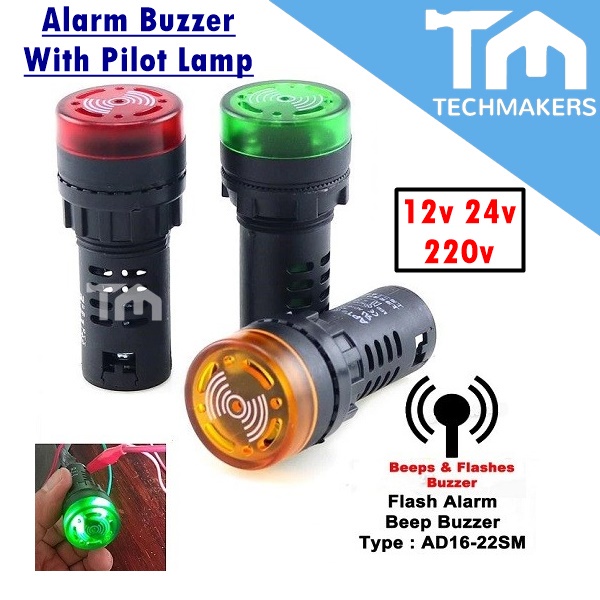 AD16-22SM Pilot Lamp 12V 24V 220V Alarm Buzzer With LED Indicator Pilot ...
