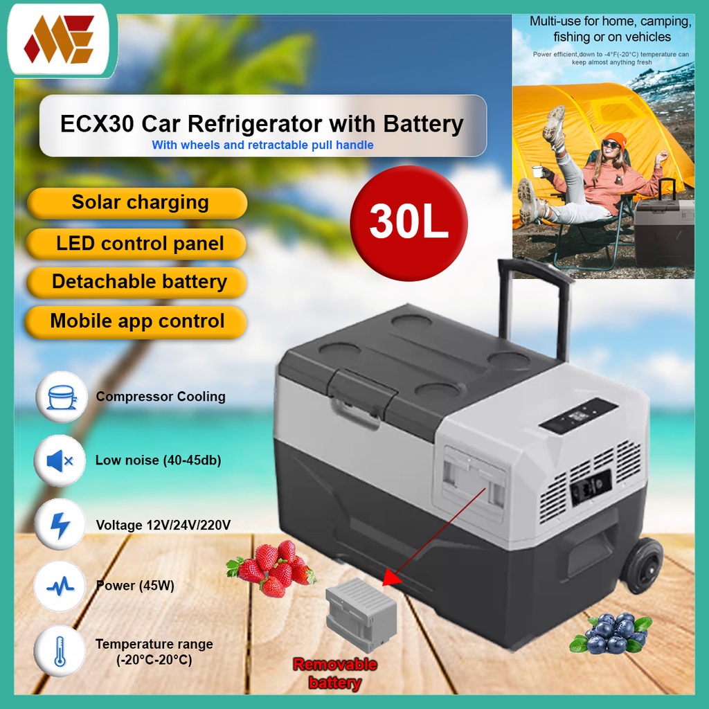 ECX30 Portable Car Refrigerator & Chiller with built-in Battery/Handle ...