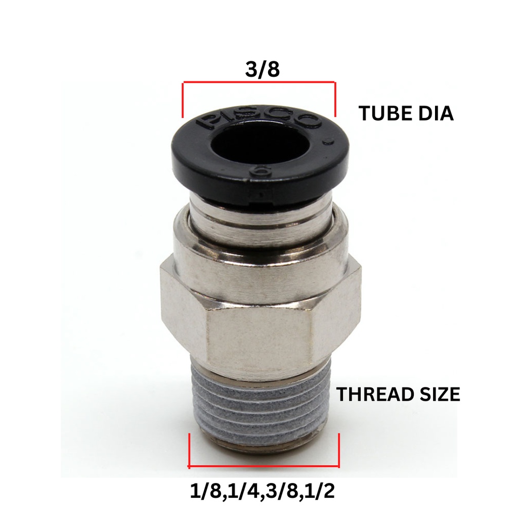 Pneumatic Fitting Pisco Push Fit Hose Tube Connector PC Male Thread 1/8 ...