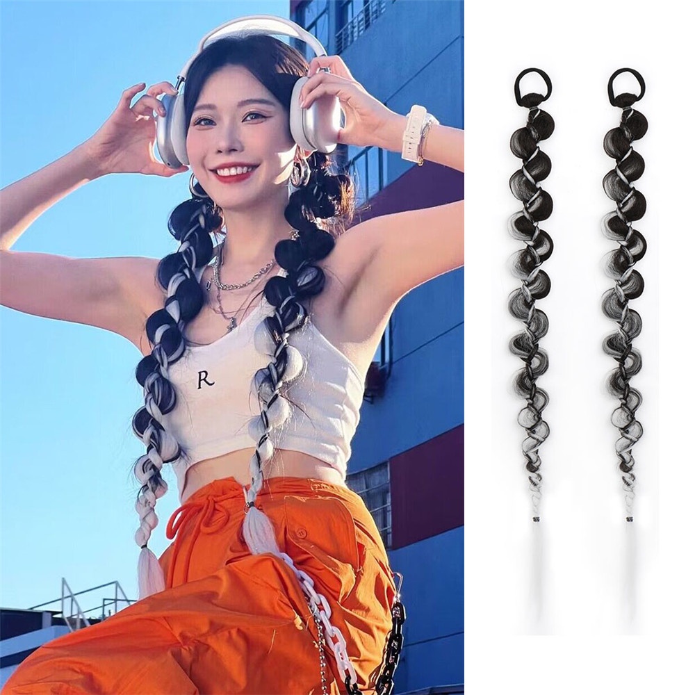 70cm Punk Dyeing Braid Twist Long Wig Antique Double Ponytail Hip Hop ...