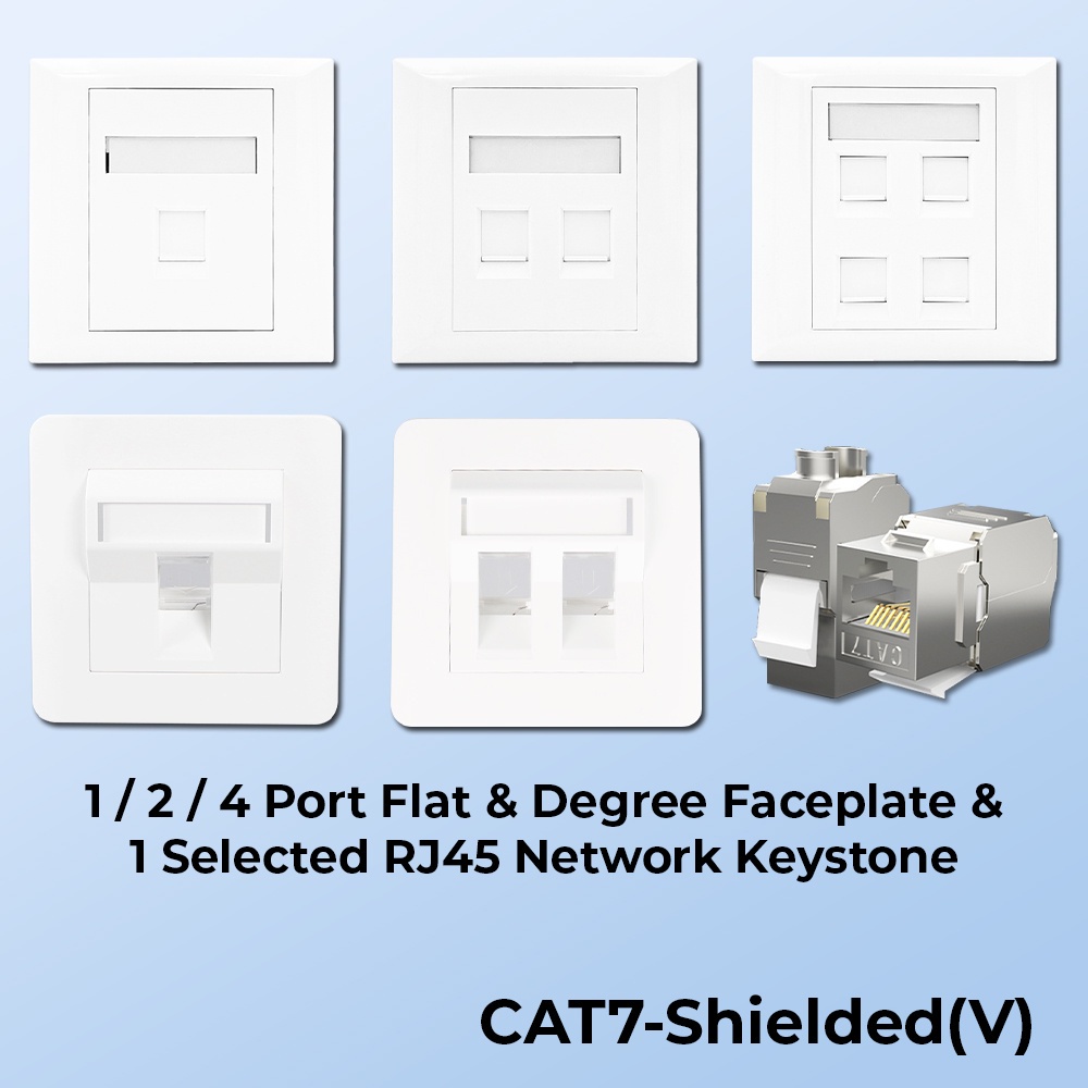 Cat6A Cat7 RJ45 Shielded Keystone With 1 / 2 / 4 Ports Flat & Degree ...