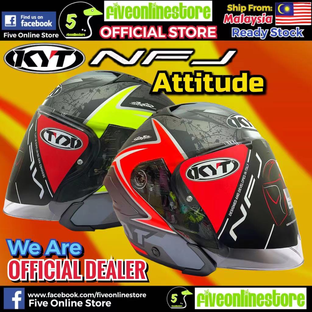 KYT NFJ Helmet Attitude Matt Anth Yellow / Red X Series 100% ORIGINAL Double Visor NF-JET Open ...