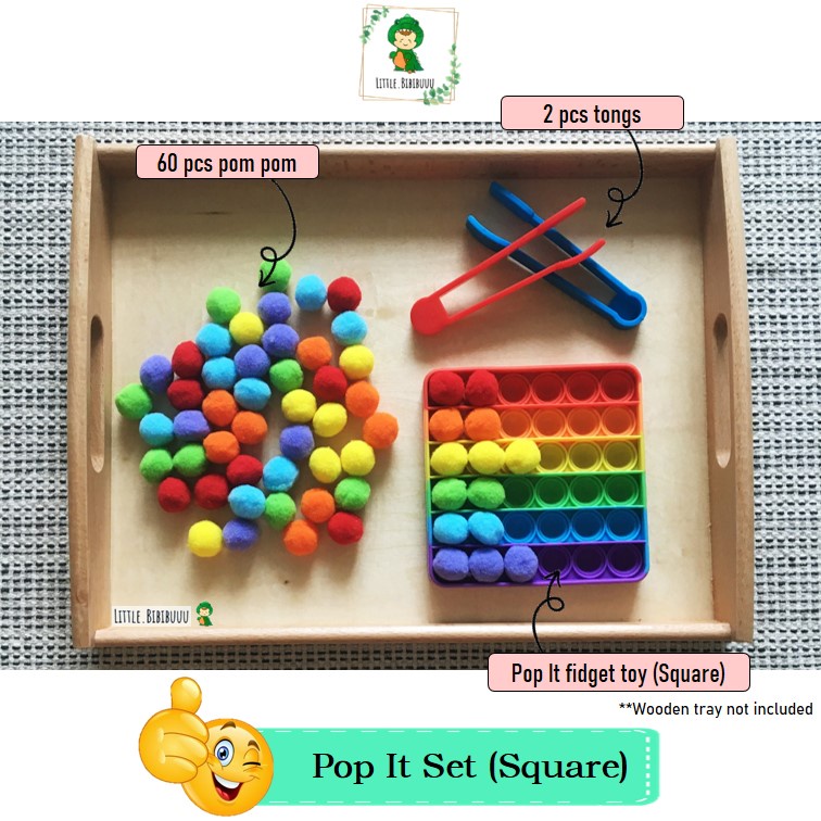 Colourful Counting Sorting Matching Bowl/Pom Pom/Tongs/Pop It Fidget ...