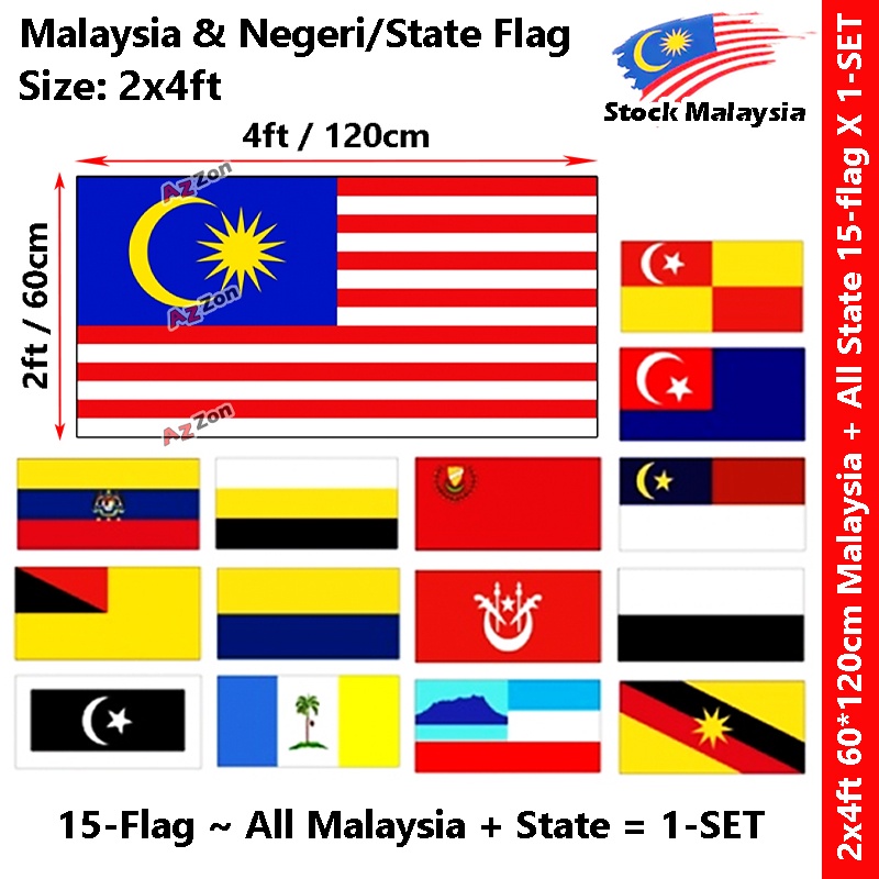 【15-PCS】 2x4ft 60x120cm All State + Malaysia Flag 15-Flag X 1-SET # ...