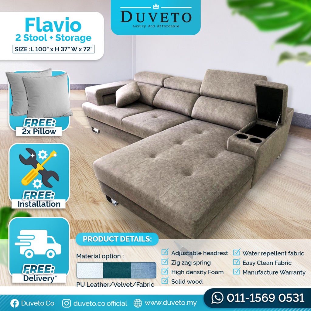 Sofa L 8.3 feet Sofa L Shape 3 Seater With Storage or 4 Stool FLAVIO💥 ...