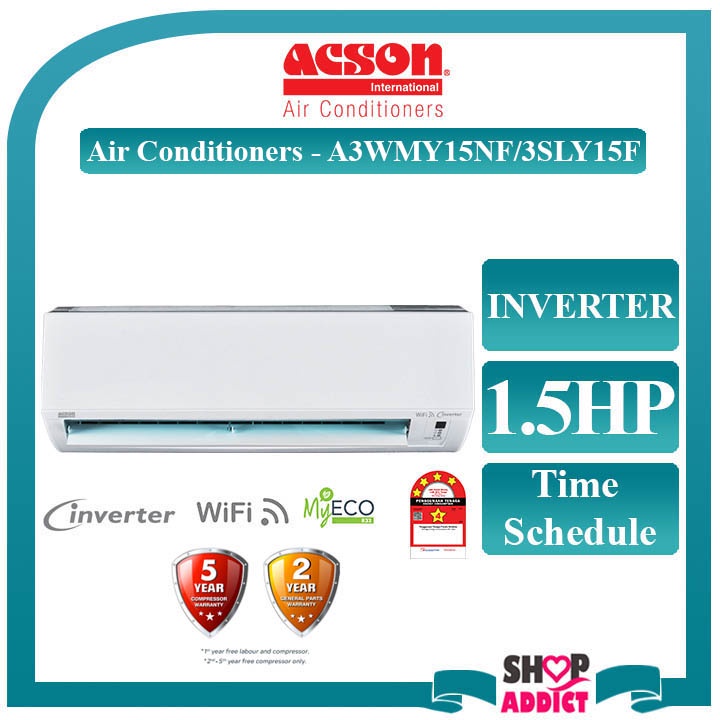 ACSON 1.5HP R32 AVO Series INVERTER WIFI Connection Air Conditioner A3WMY15NF/3SLY15F | Shopee ...
