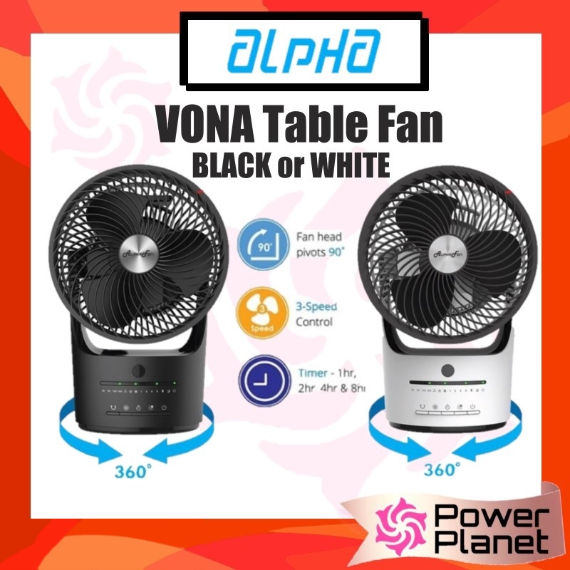 Alpha VONA Table Fan (360 Air Circulator, BLACK/WHITE) | Shopee Malaysia