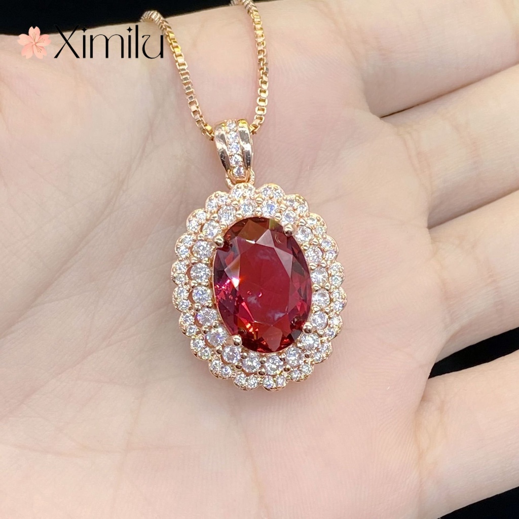New Style Luxury Oval Real Ruby Pendant Female Rose Gold Clavicle Chain ...