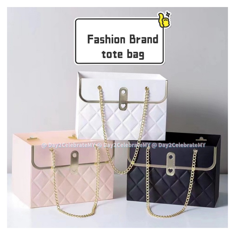 Bouquet Tote Rectangular Paper Flower Bag Chain Handle And Diamond ...