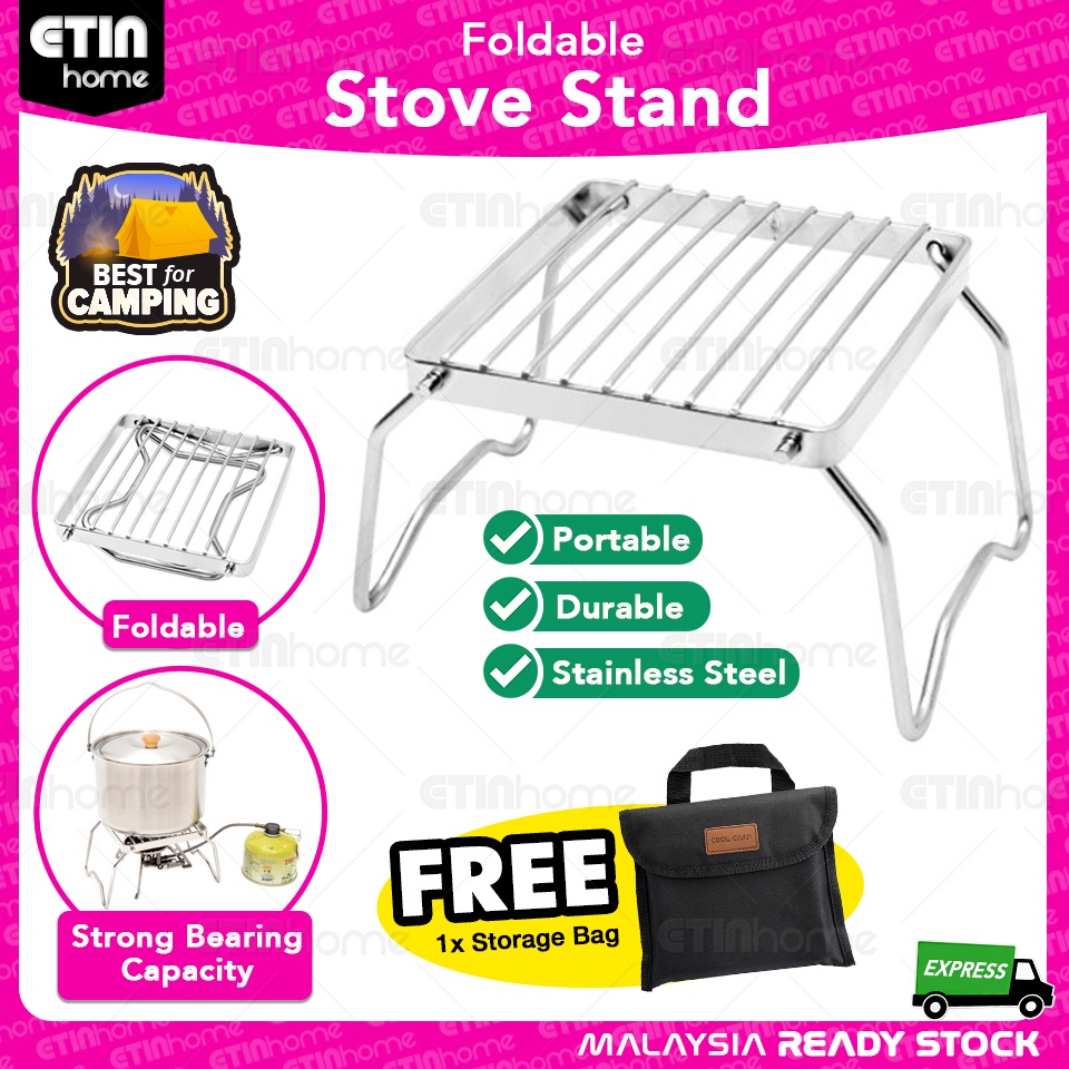 Foldable Grill Rack with Storage Bag Stainless Steel BBQ Stand Camping ...