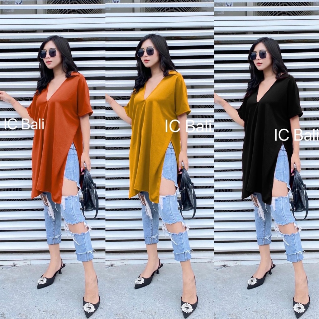 Long SQUARE V NECK TOP BLOUSE Women AIRFLOW Kayza TS001 | Shopee Malaysia