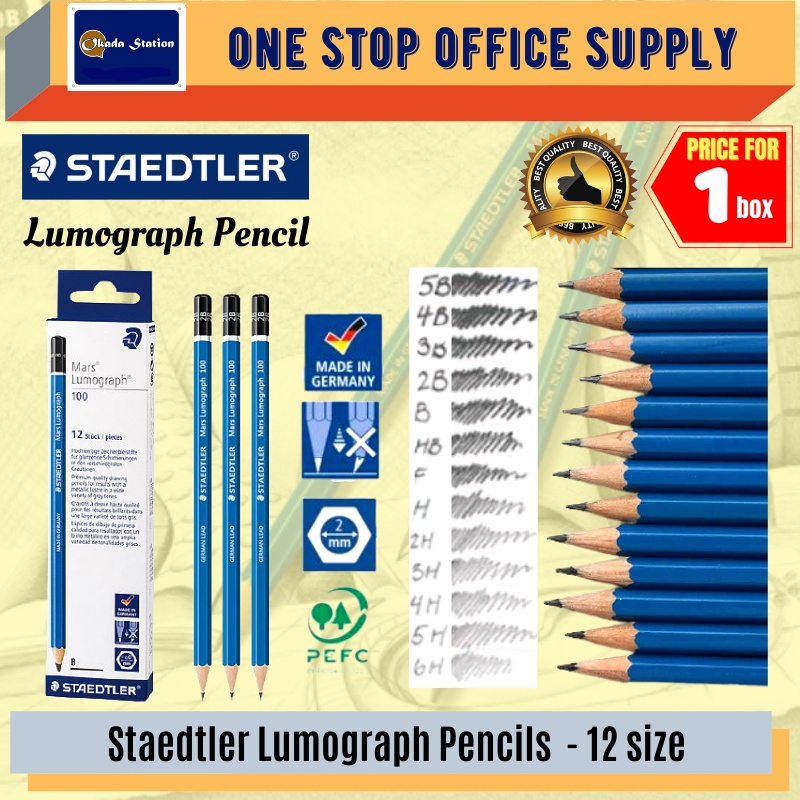 Staedtler Mars Lumograph Pencil 100 B HB 2B 3B 4B 5B 6B 7B 8B 9B F H 2H 3H 4H 5H 6H 9H Artist ...