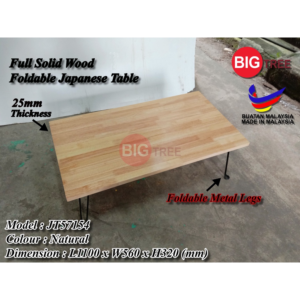 Big Tree Solid Wood Meja Jepun Lipat / Foldable Rubber Wood Japanese ...