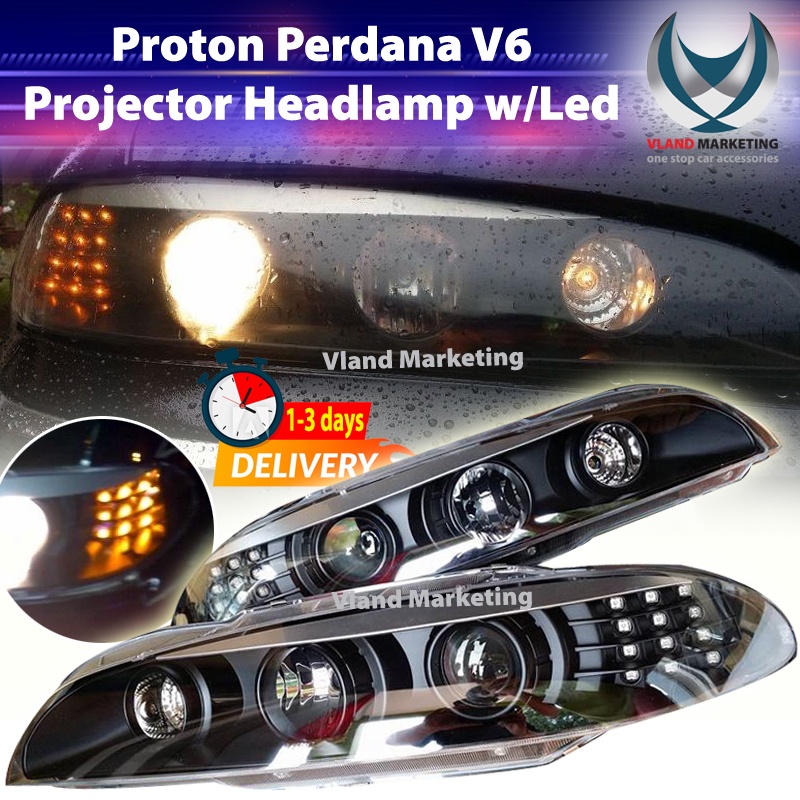 Proton Perdana V6 Projector Head lamp light with Led/ Perdana V6 Lampu ...