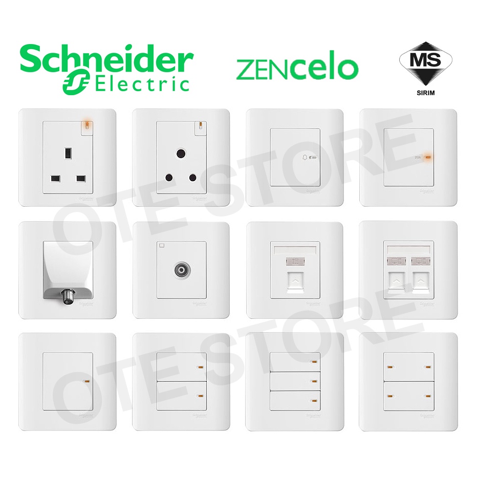 Schneider ZENcelo Series Flush Switch and Socket Outlet (White ...