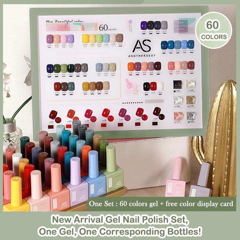 AS® UV/LED Gel Full Set 60+3 colors Nail Polish Long Lasting Nail Gel ...