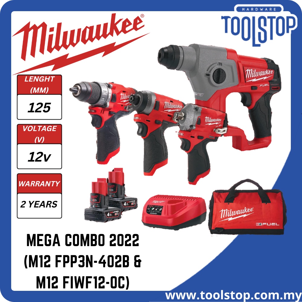 MILWAUKEE MEGA COMBO 2022 (M12 FPP3N-402B & M12 FIWF12-0C) | Shopee ...