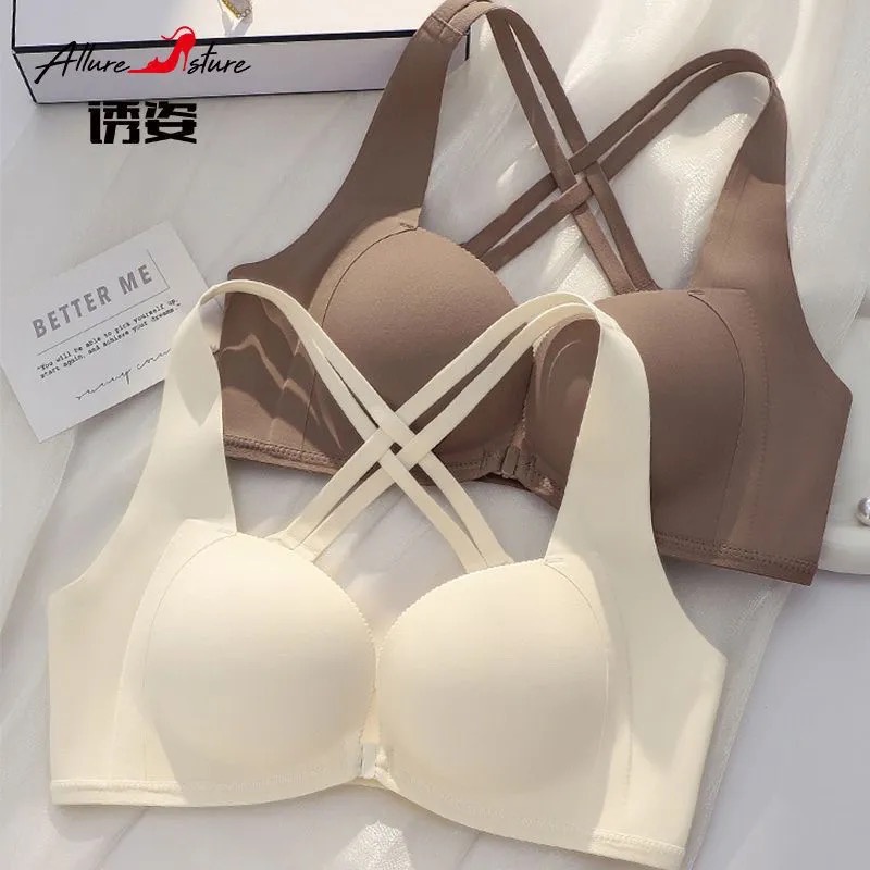 Women's Beauty back front buckle bra small chest gathered no traces no ...
