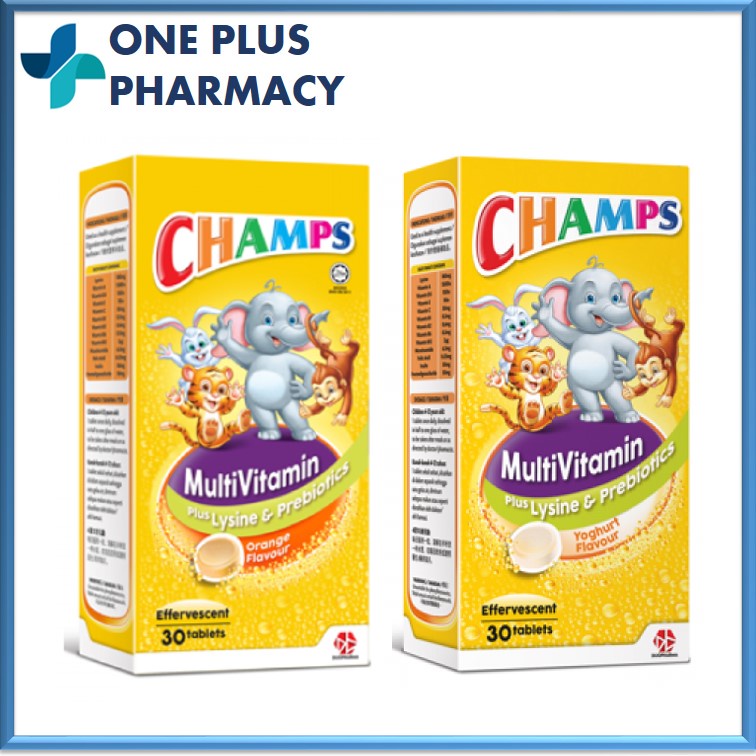 Champs Multivitamin Plus Lysine & Prebiotics 30 Effervescent Tablets ...