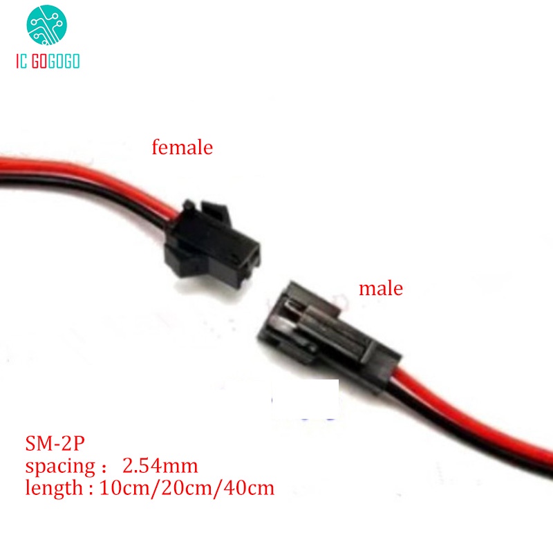 10cm/20cm/40cm SM Terminal Cable Air Plug Connector 2P Electronic LED Power Supply Cord Male ...