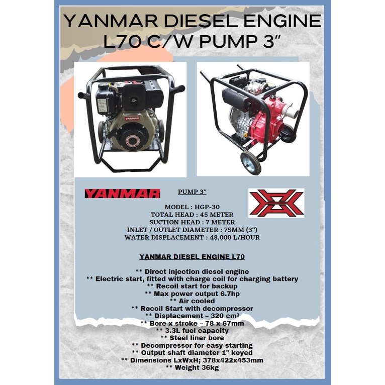 YANMAR DIESEL ENGINE L70 C/W PUMP 3" | Shopee Malaysia