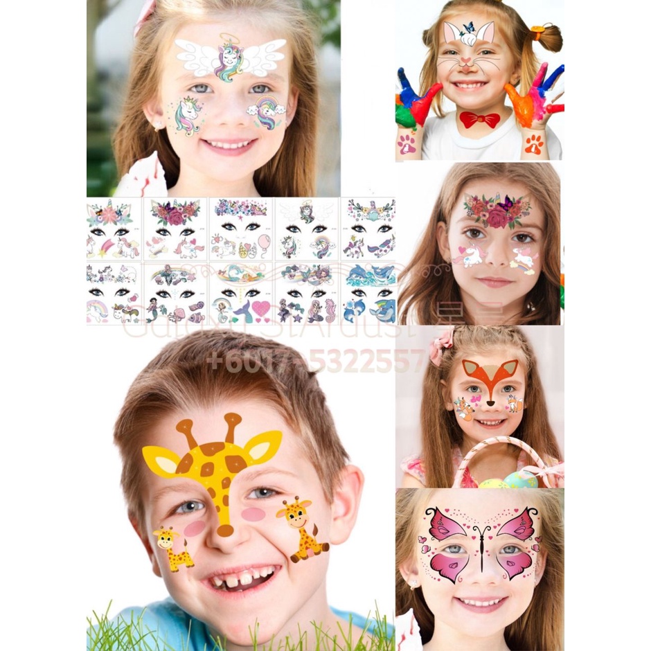Children Carnival Party Face Paint Sticker Tattoo-Unicorn Mermaid ...