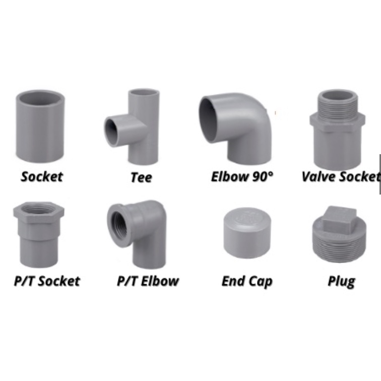 PVC Pipe Fitting Paip PVC Connector Socket Elbow Tee Valve Socket Plug End Cap PT Socket PT ...
