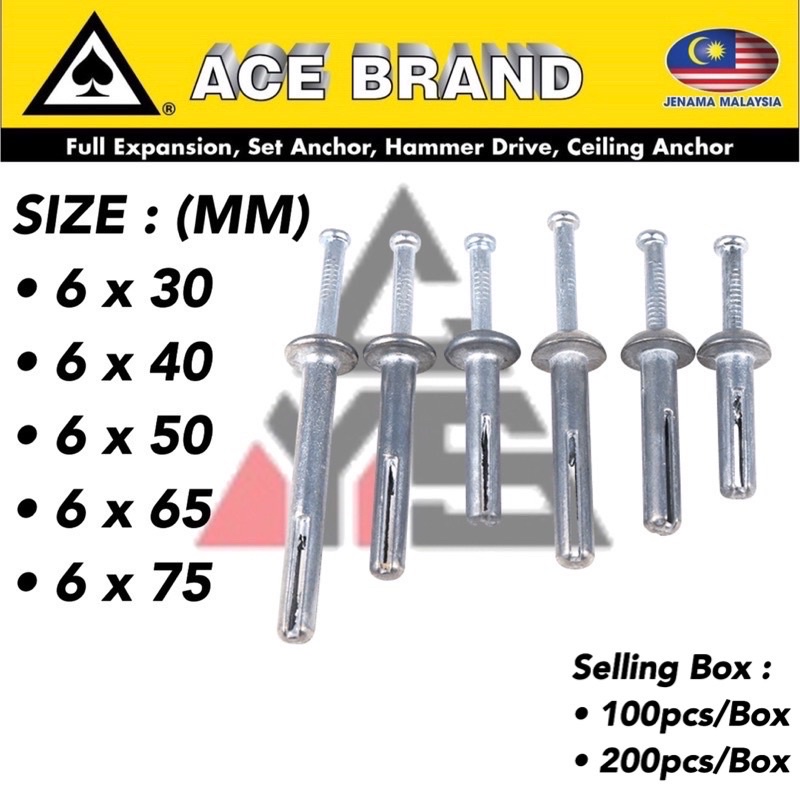 (100% QUALITY) ACE BRAND HDA-ZINC ALLOY HAMMER DRIVE ANCHOR (30 /40 /50 ...